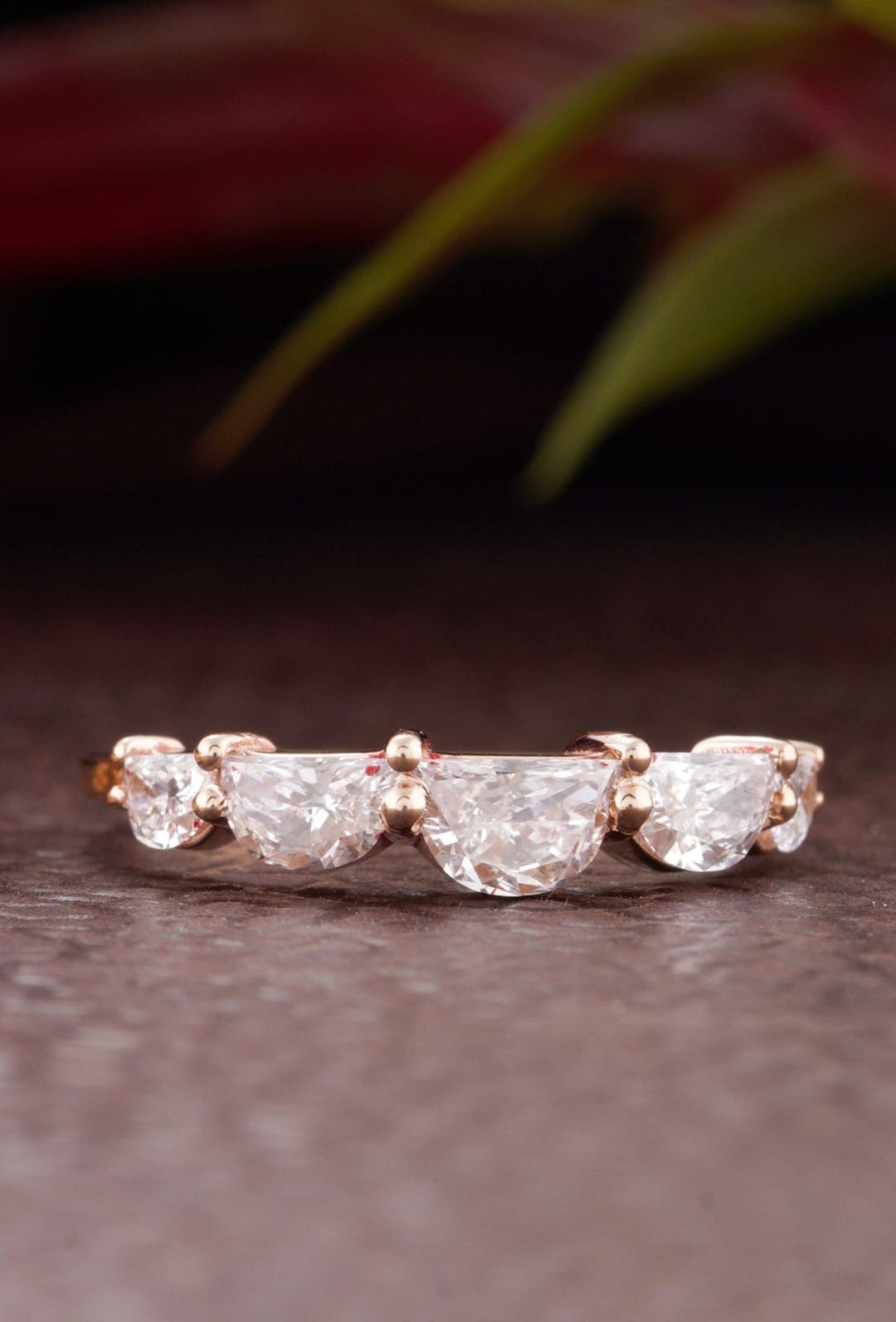 Unique Half Moon Lab Grown Diamond Engagement Ring - Five Diamond Ring ...