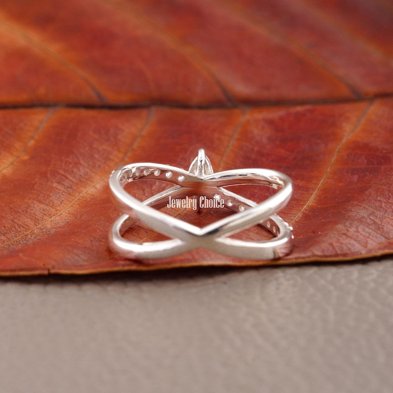 Solid Gold Criss Cross Ring, 14k Gold Marquise Statement Ring for Women, Pave Lab Grown Diamond ...