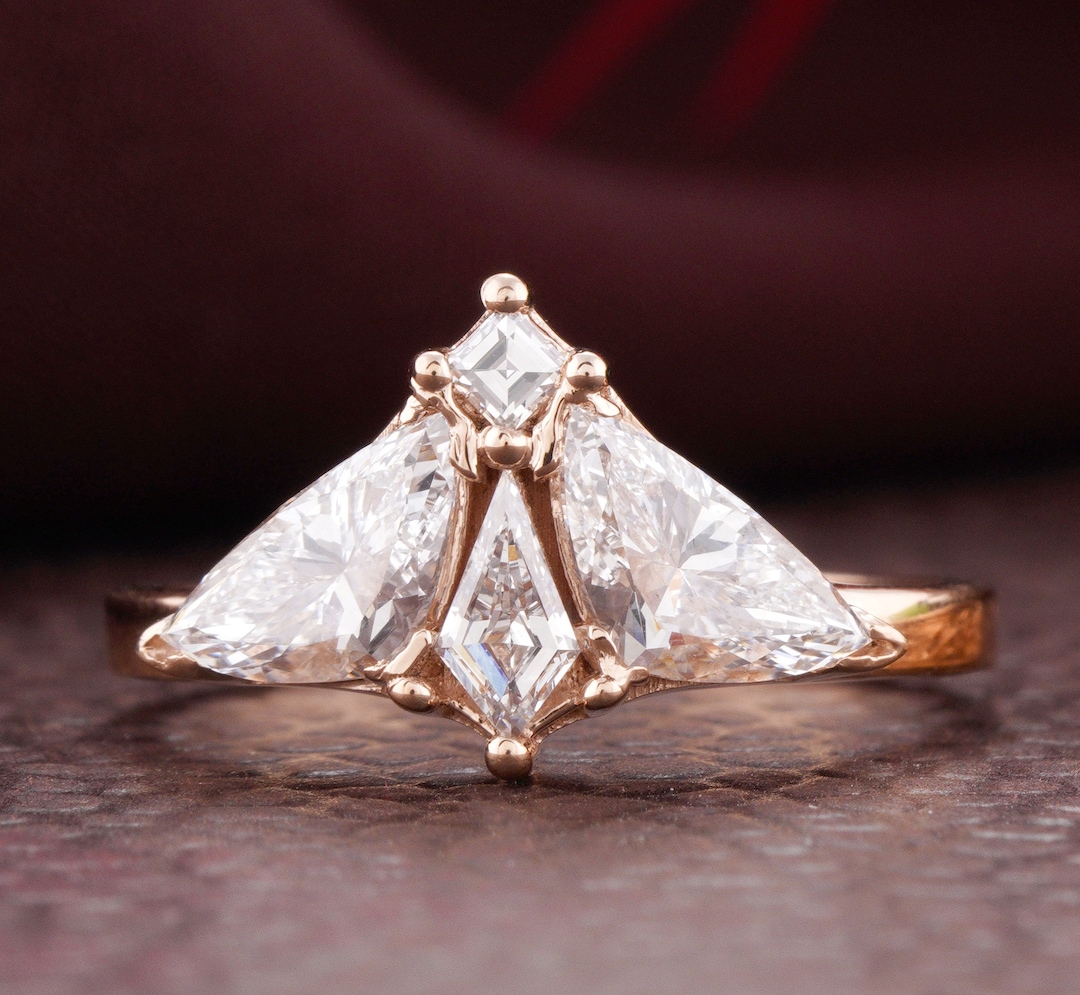 Moth Diamond Engagement Ring: 18kt Rose Gold, Trillion & Kite Lab Grown ...