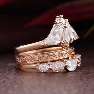 Half Moon Moth Diamond Three Ring Set: 18kt Rose Gold, Trillion & Kite ...