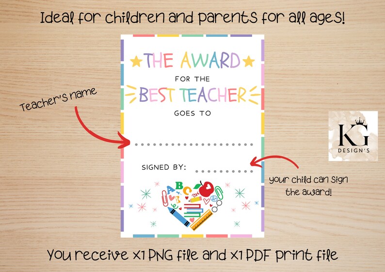 Instant Download Printable Best Teacher Award Certificate Teacher ...