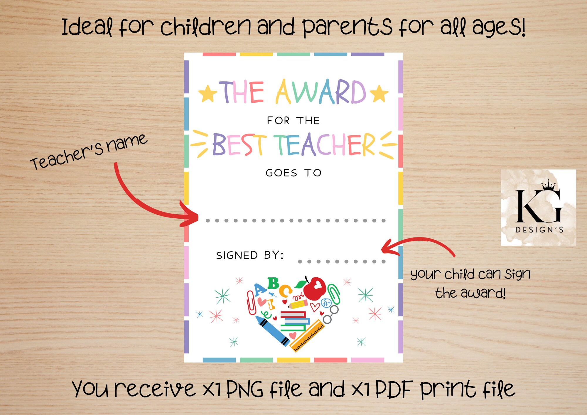 Instant Download Printable Best Teacher Award Certificate Teacher ...