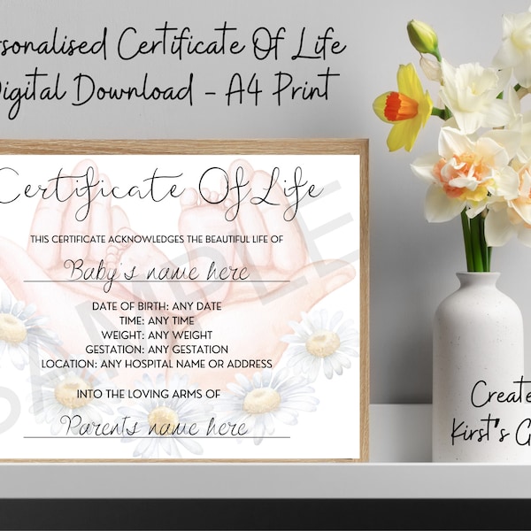 Stillborn Remembrance Certificate - Etsy