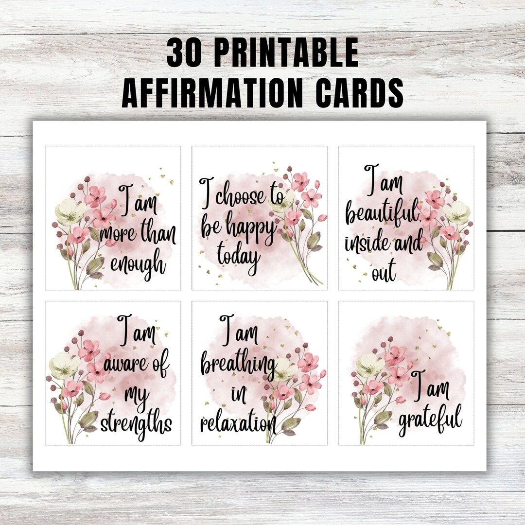 30 Empowering Affirmation Cards: Downloadable Printables for Positive ...