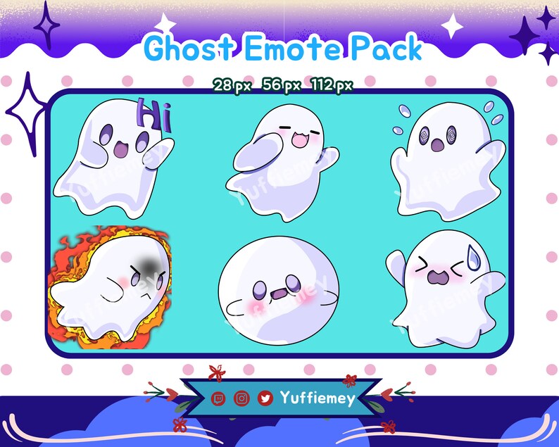 Kawaii Ghost Emote Pack (for Twitch/ Discord) | Spooky Halloween Emotes ...