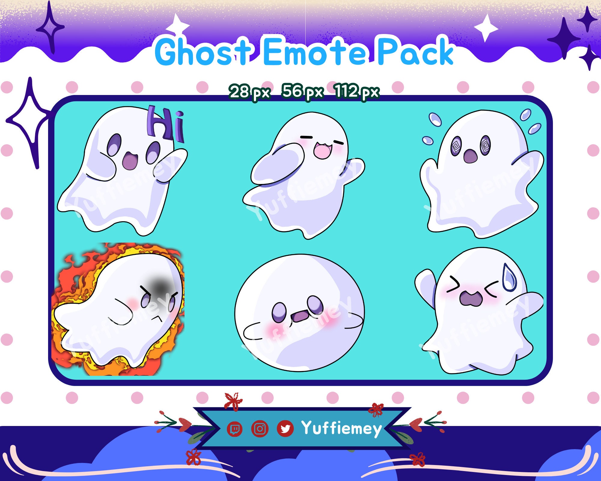 Kawaii Ghost Emote Pack (for Twitch/ Discord) | Spooky Halloween Emotes ...