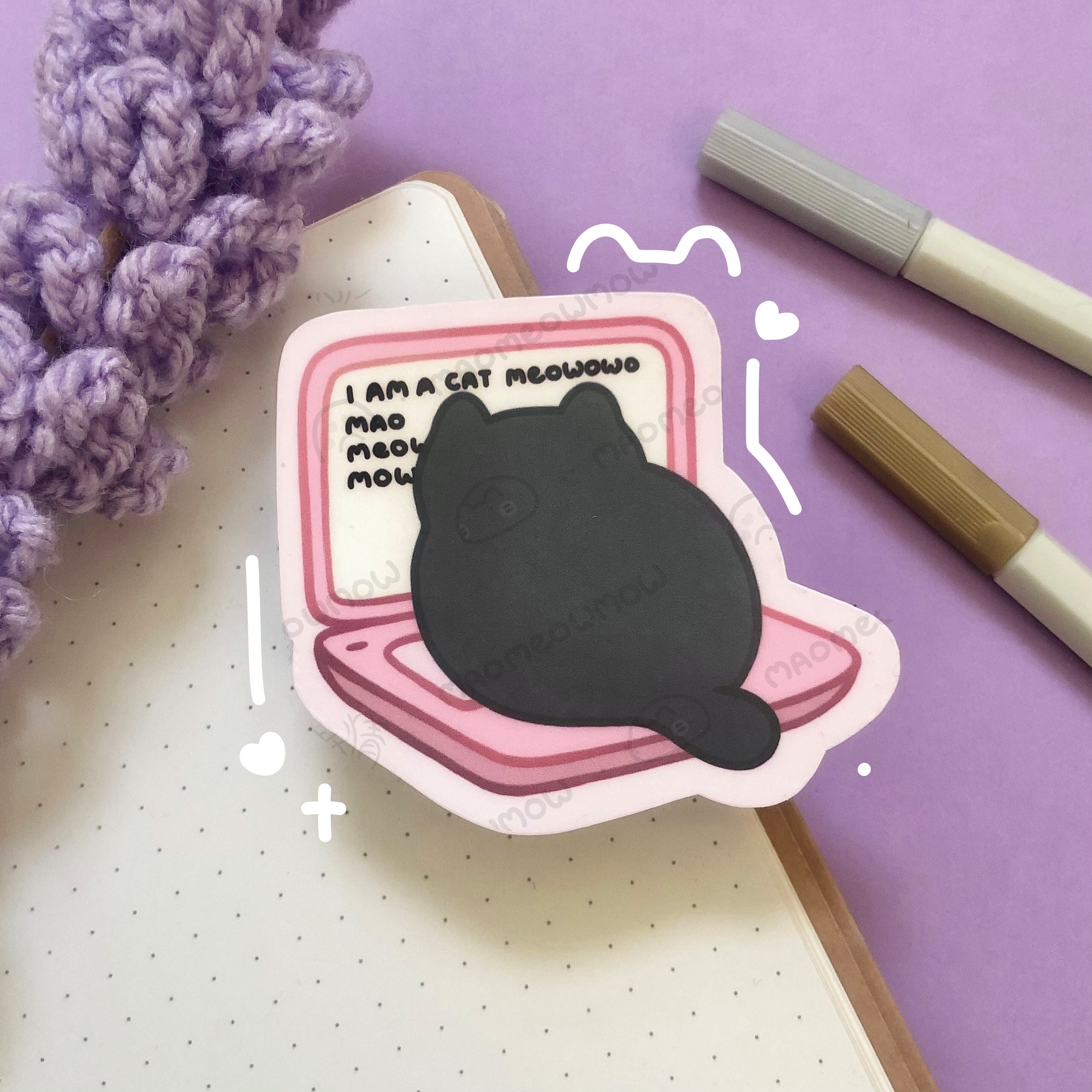 Cat Sitting on Laptop Sticker Black Cat Sticker Vinyl Glossy Sticker ...