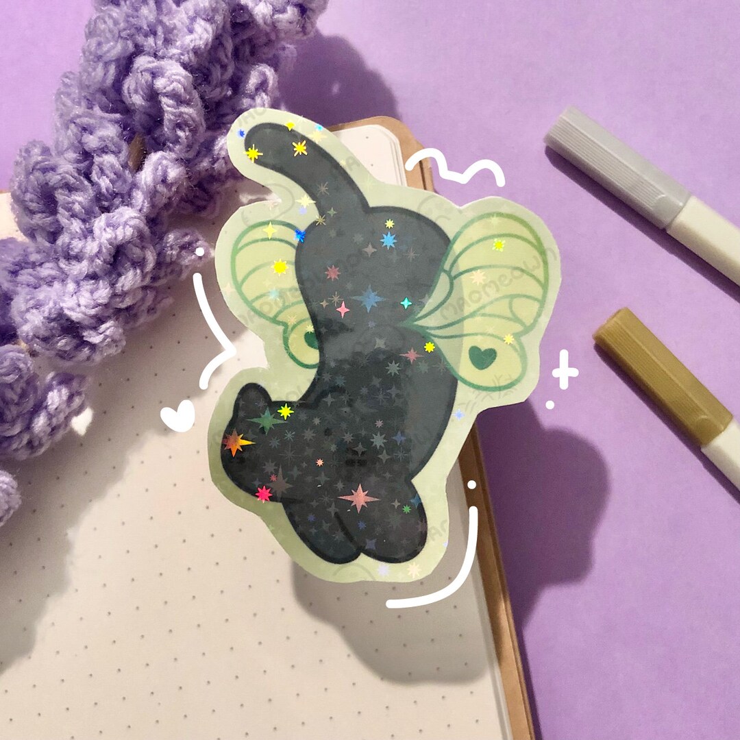 Holographic Black Fairy Cat Sticker | Shiny Sticker | Vinyl Glossy ...
