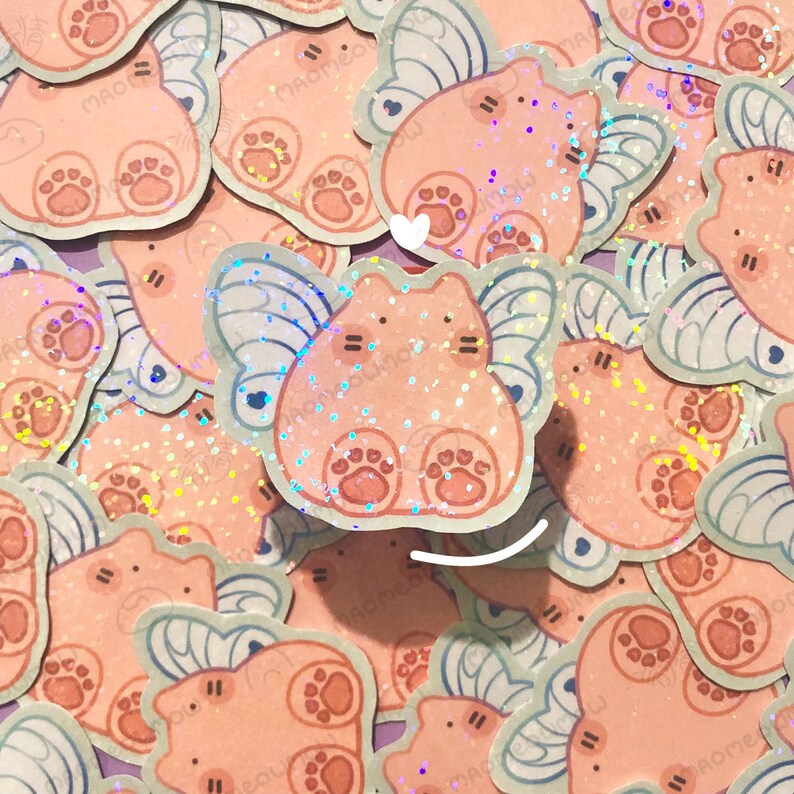 Holographic Pink Fairy Cat Sticker Shiny Sticker Vinyl Glossy Sticker ...