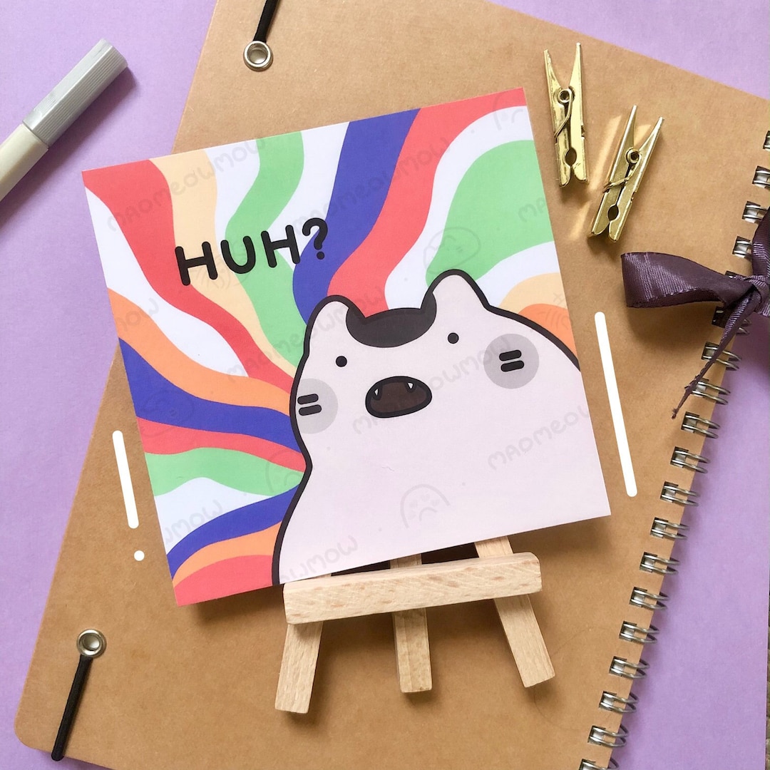 Huh Cat Art Print 10cm | Cat Meme Print | Glossy Cat Giclee Print ...