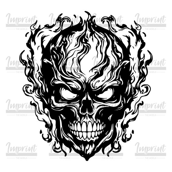 Flames Skull Clipart - Etsy
