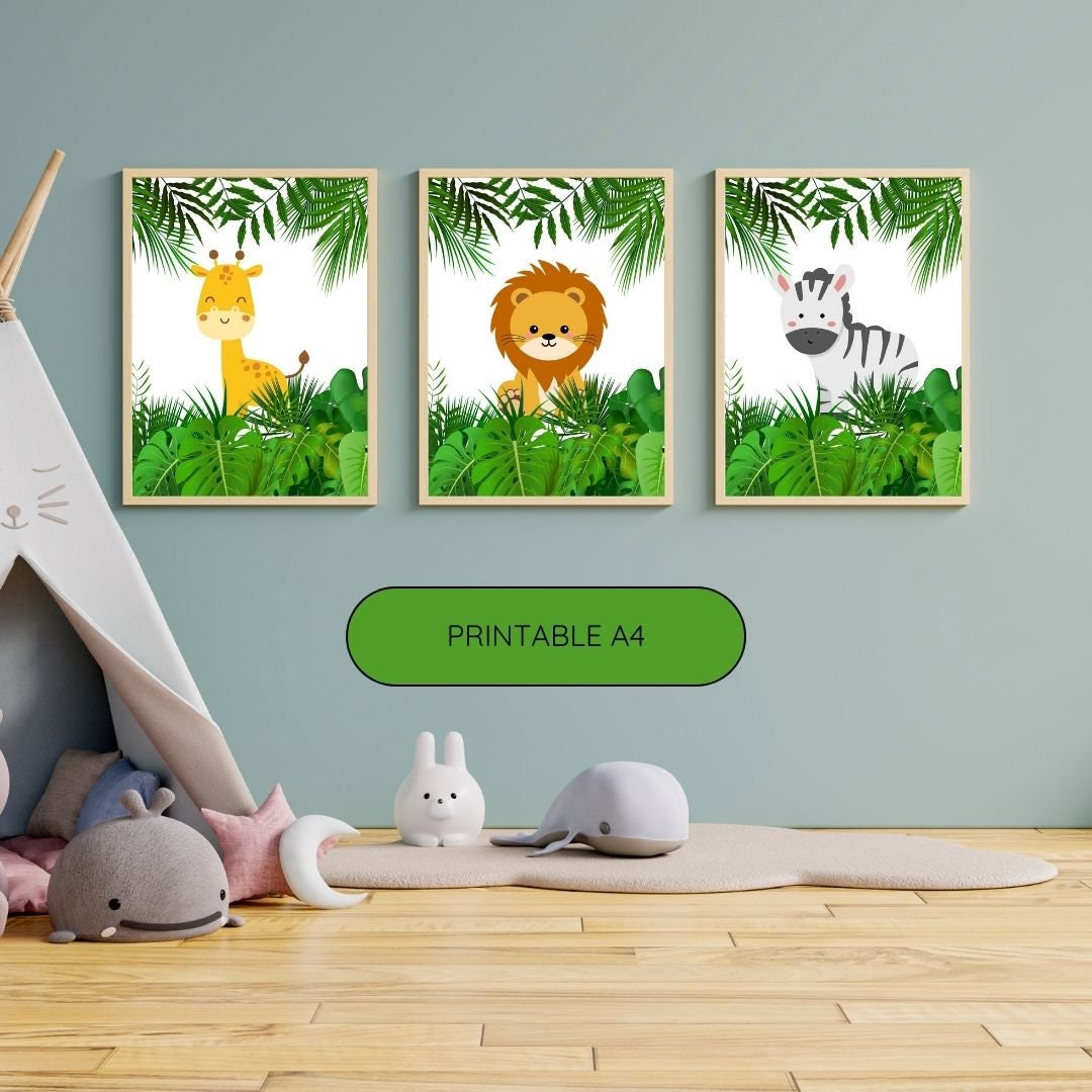 Printable A4 Poster, Set of 3 Safari Animals Design. - Etsy