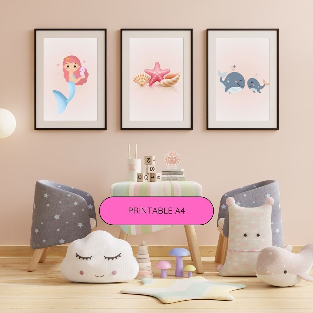 Printable A4 Mermaid Design, Set of 3 Digital Posters - Etsy