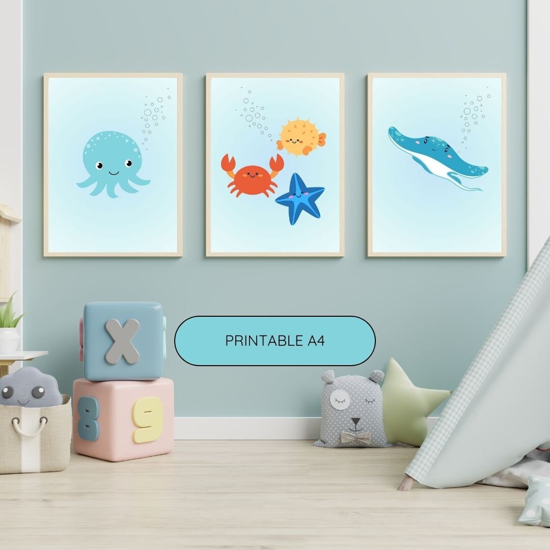 Printable A4 Poster, Set of 3 Underwater and Ocean Designs for Boy. - Etsy