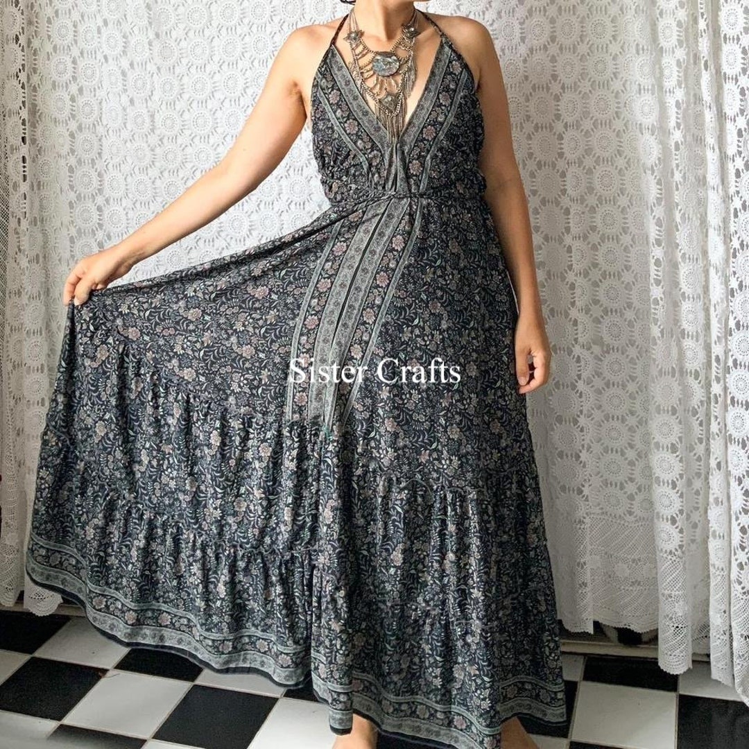 Women Sari Silk Maxi Dress Handmade Party Evening Dress Summer Beach ...