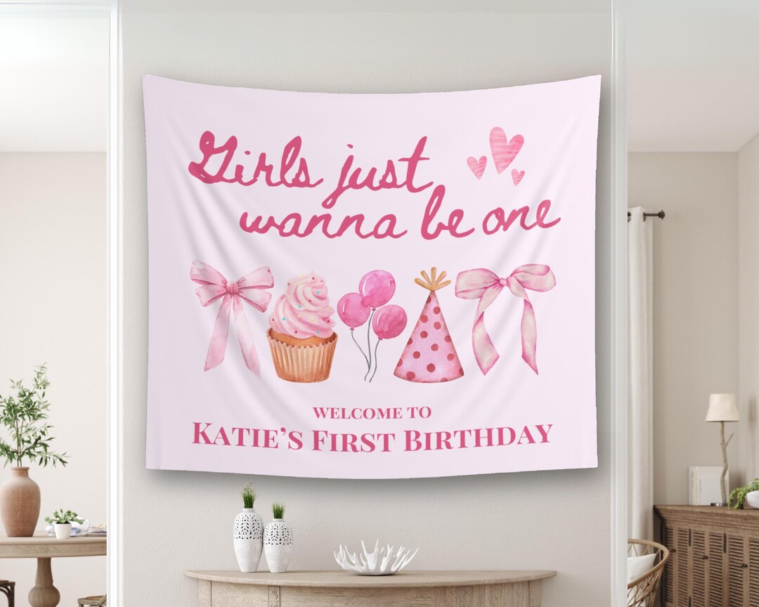Girls First Birthday Banner: Pink Bows, Custom Name - Etsy