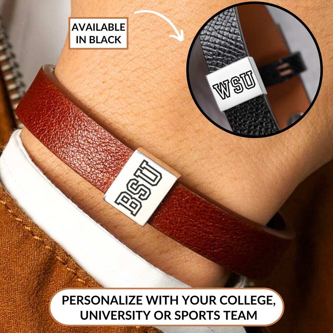 Varsity Letter College Mens Leather Bracelet, High School Sports Team ...