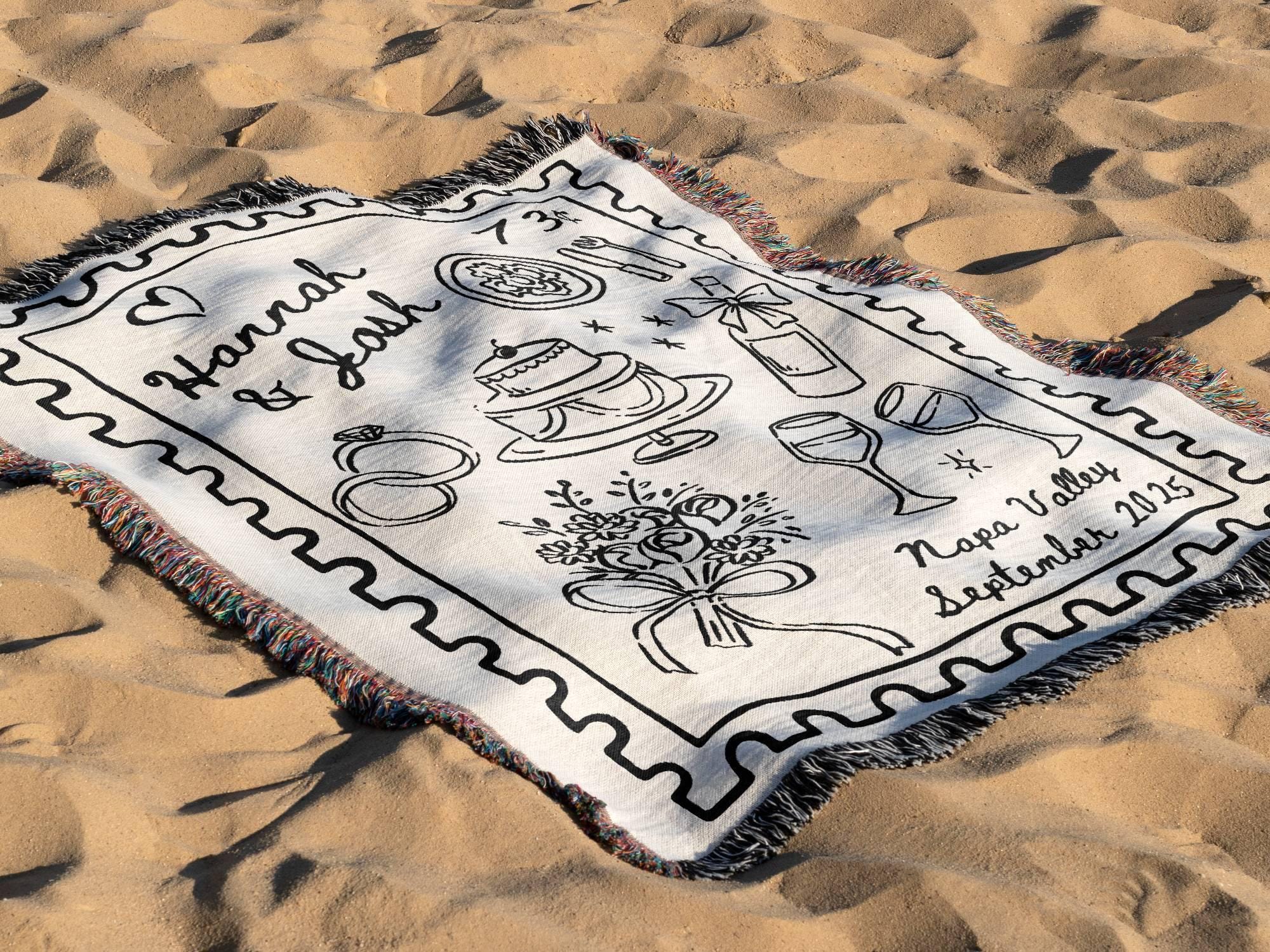 Custom Wedding Blanket, Personalized Wedding Gift for Bride, Hand Drawn ...
