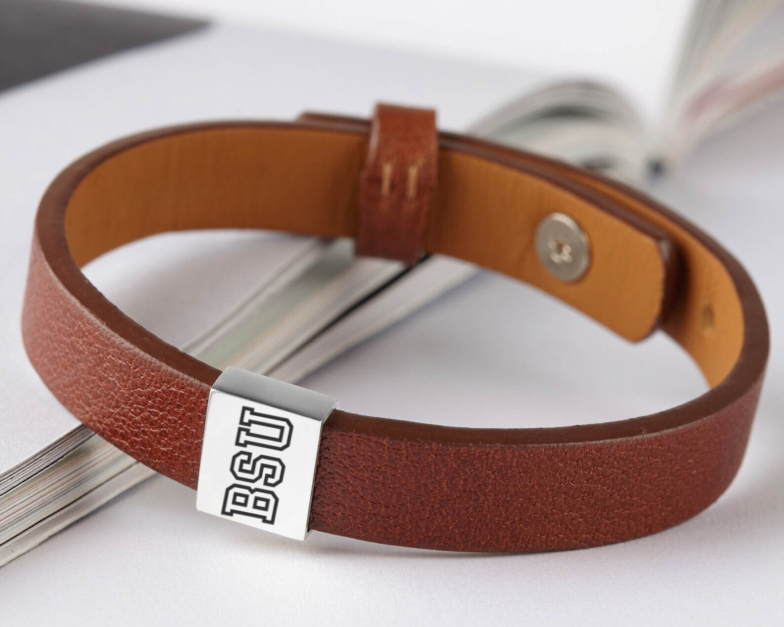 Varsity Letter College Mens Leather Bracelet High School - Etsy