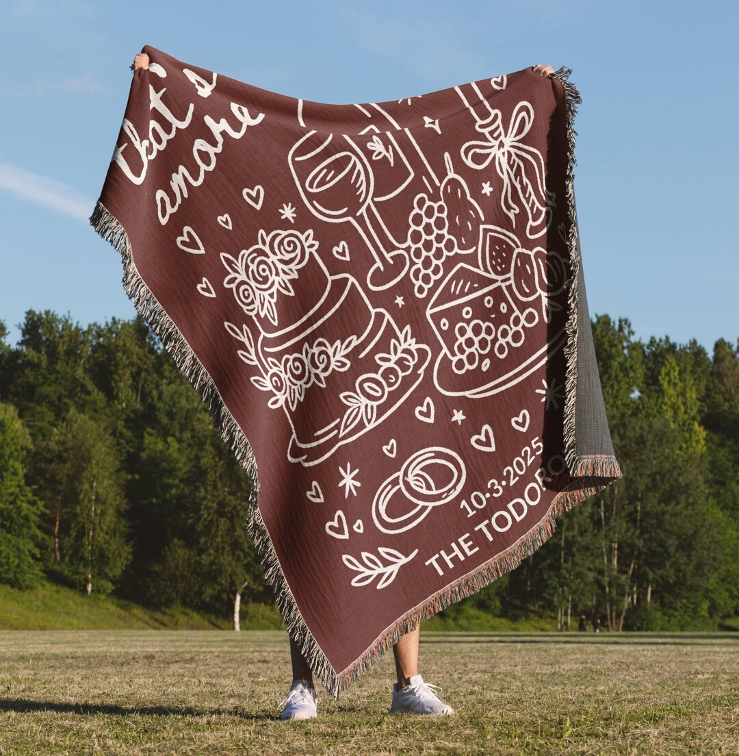 Custom 'that's Amore' Woven Cotton Blanket, Italian Wedding Anniversary ...