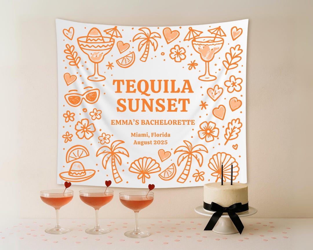 Custom Tequila Sunset Bach Party Banner: Bridal Shower Photo Backdrop ...