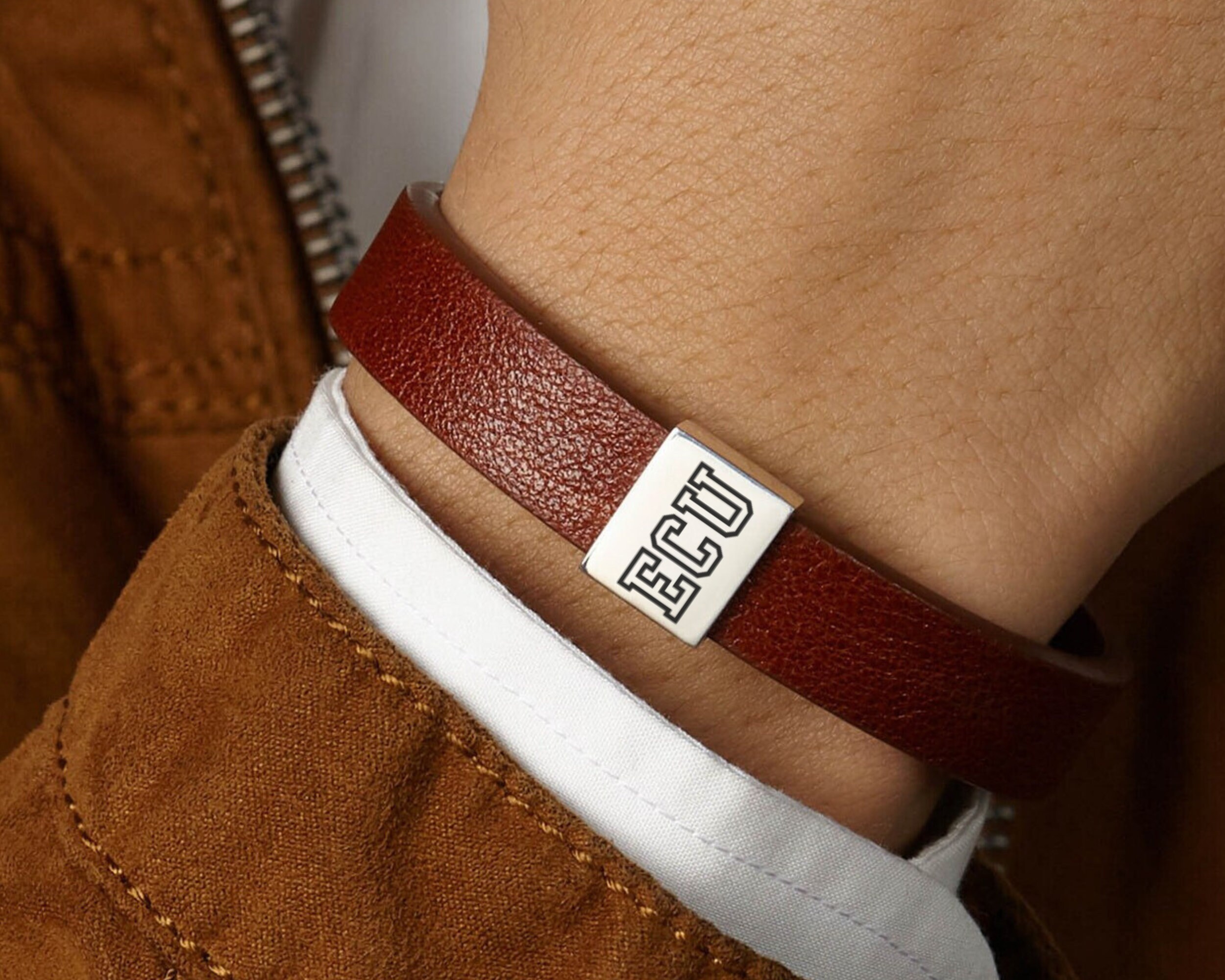 Varsity Letter College Mens Leather Bracelet High School - Etsy