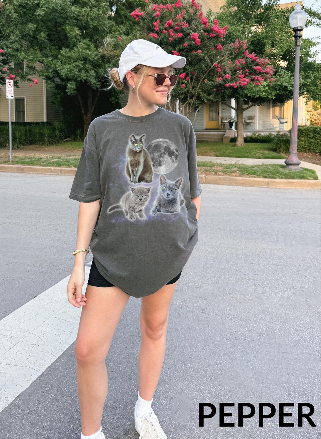 Three Russian Blue Cats Moon Shirt, Oversized Meme Tee, Russian Blue ...