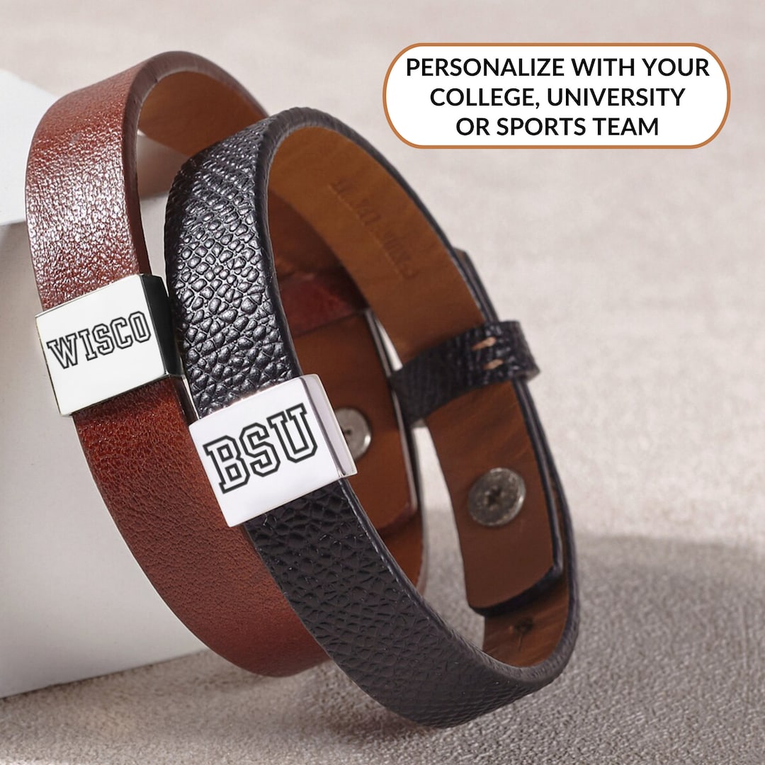 Varsity Letter College Mens Leather Bracelet, High School Sports Team ...
