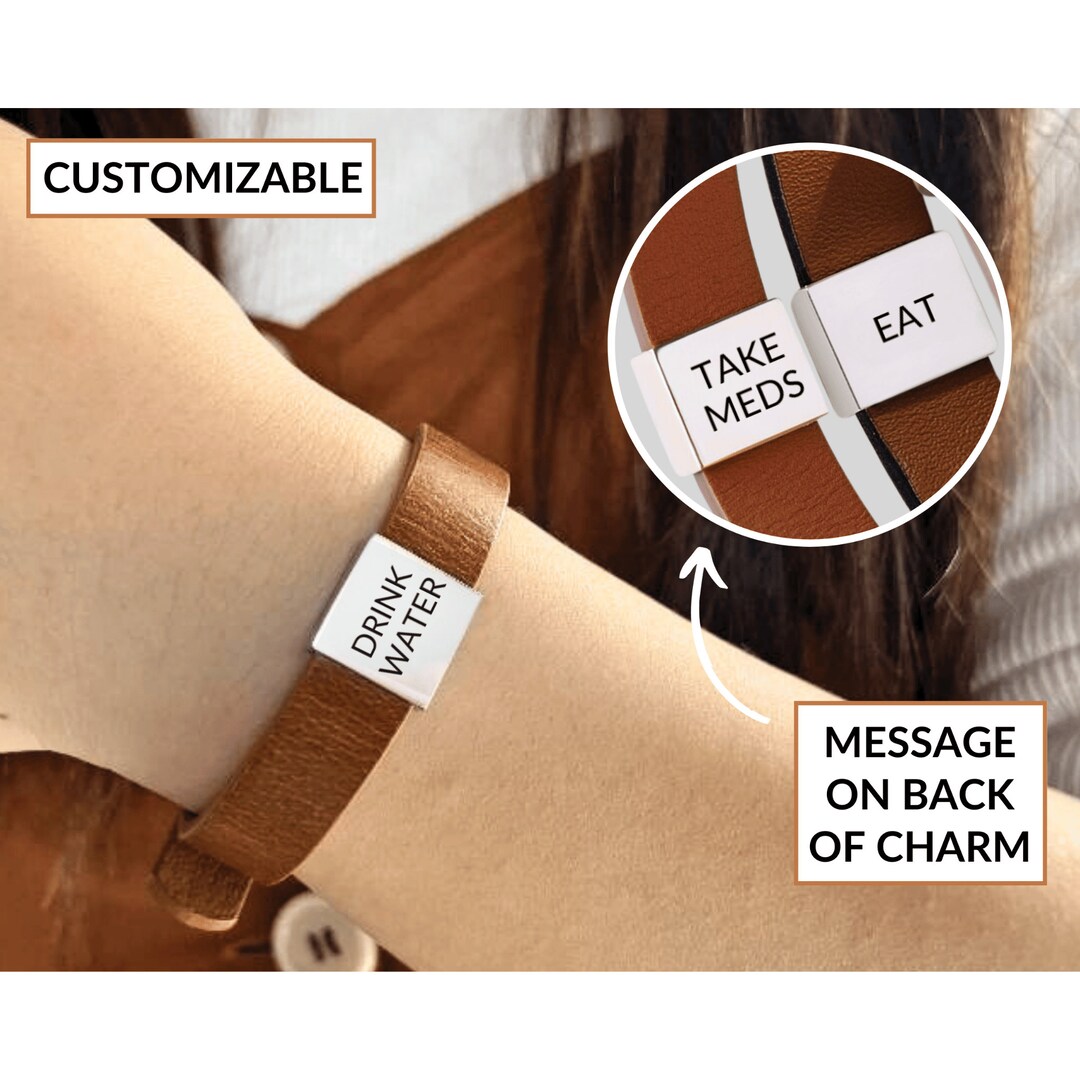 ADHD Reminder Leather Bracelet: Customizable Sterling Silver Charm - Etsy