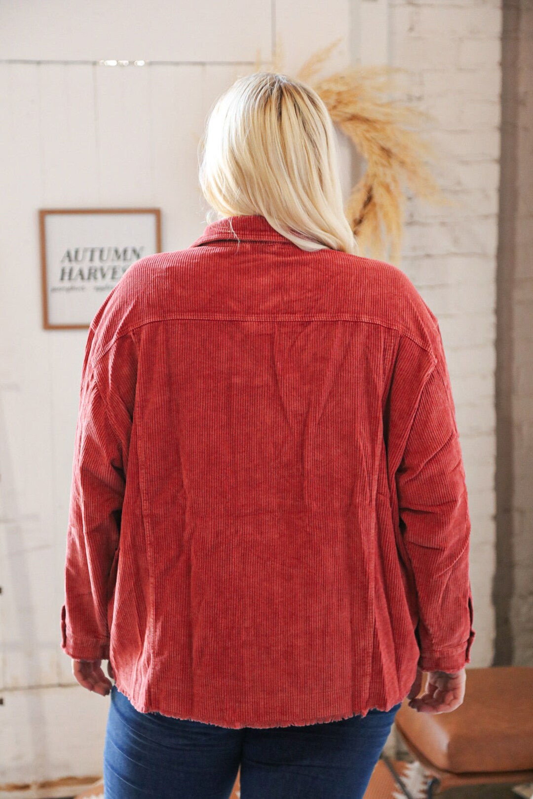 LT Rust Ribbed Cotton Oversized Corduroy Frayed Shacket - Etsy