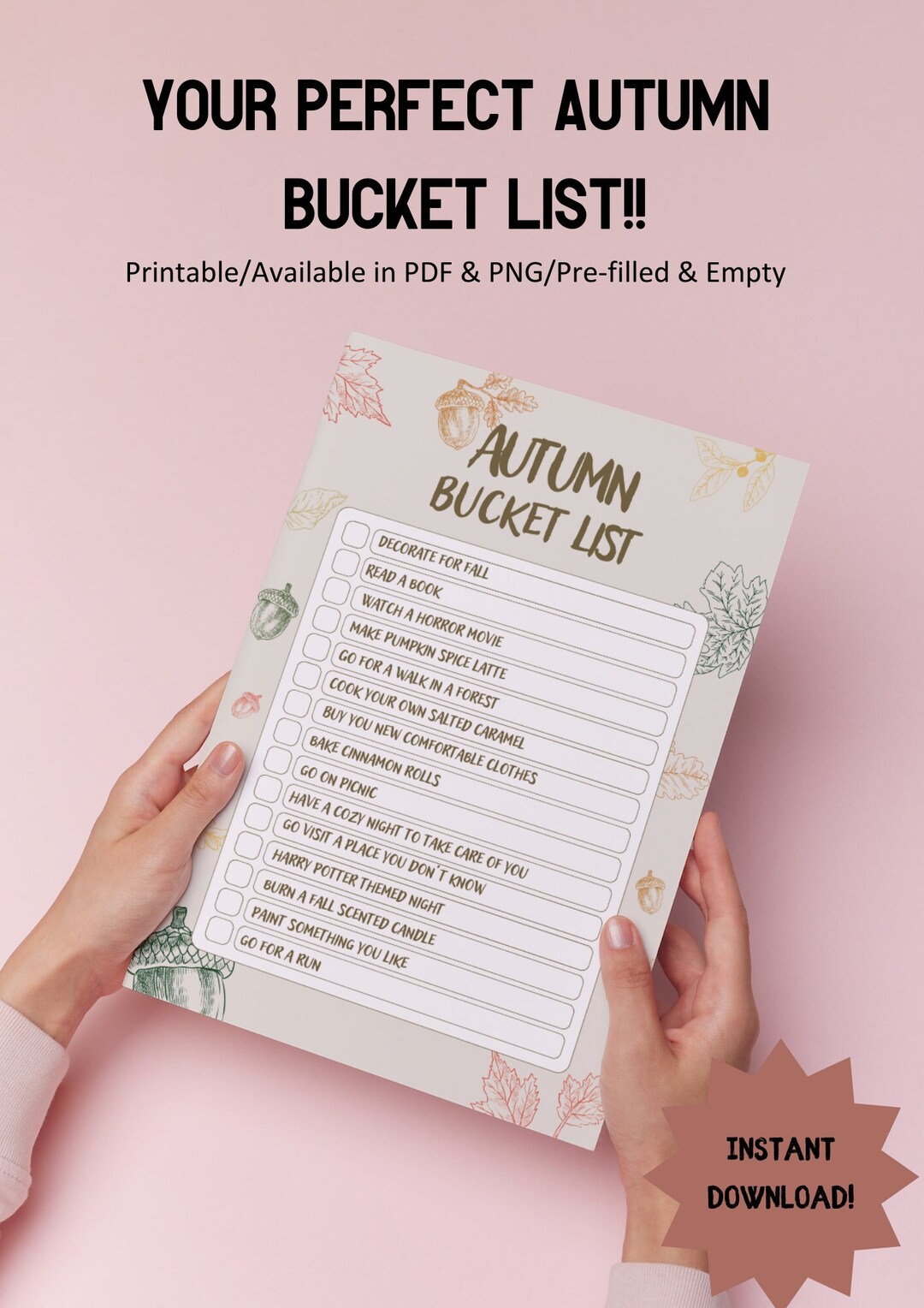 Fall Bucket List Printable Autumn Activities Checklist PDF - Etsy