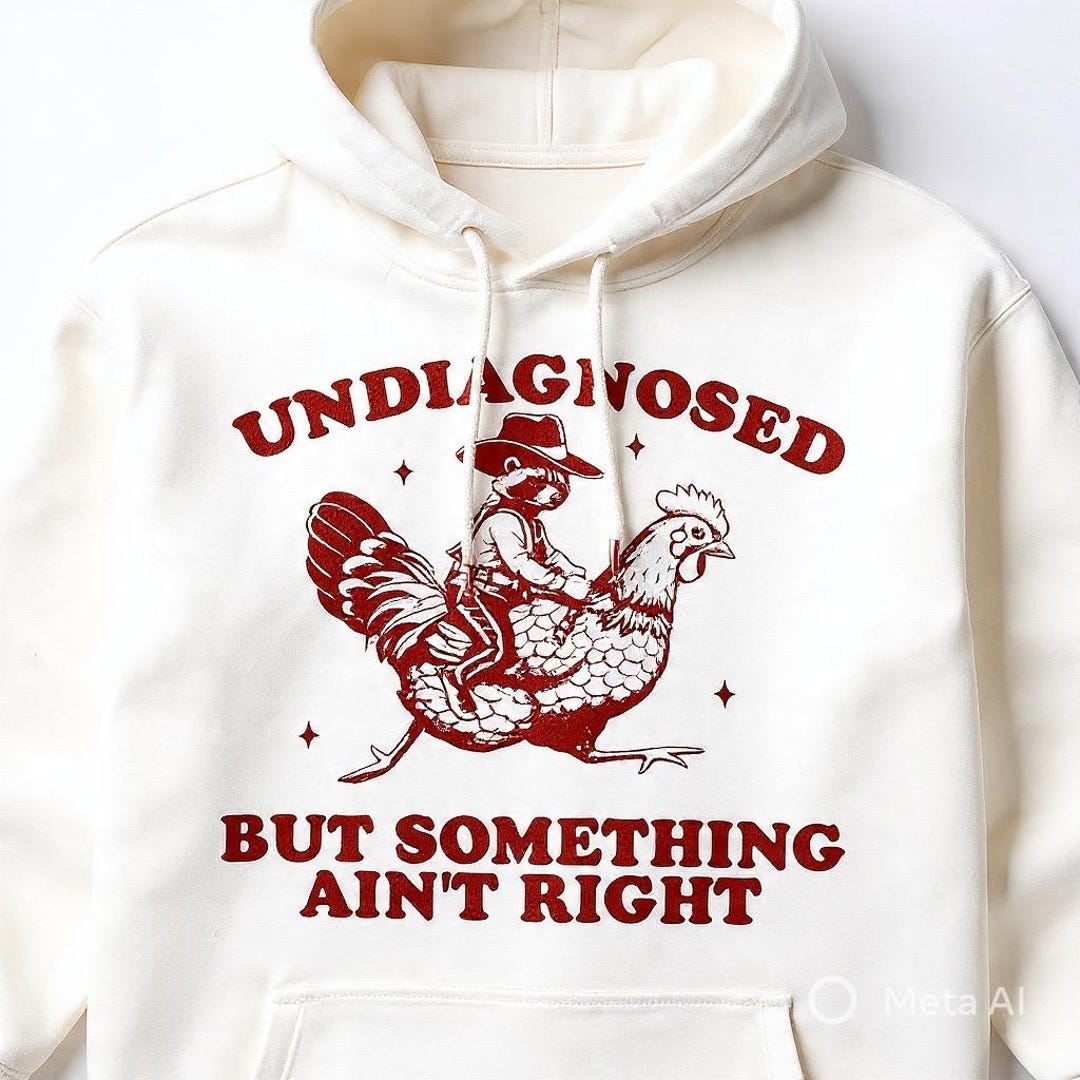 Undiagnosed Hoodie: Cowboy Critter Riding Chicken Graphic Sweatshirt - Etsy