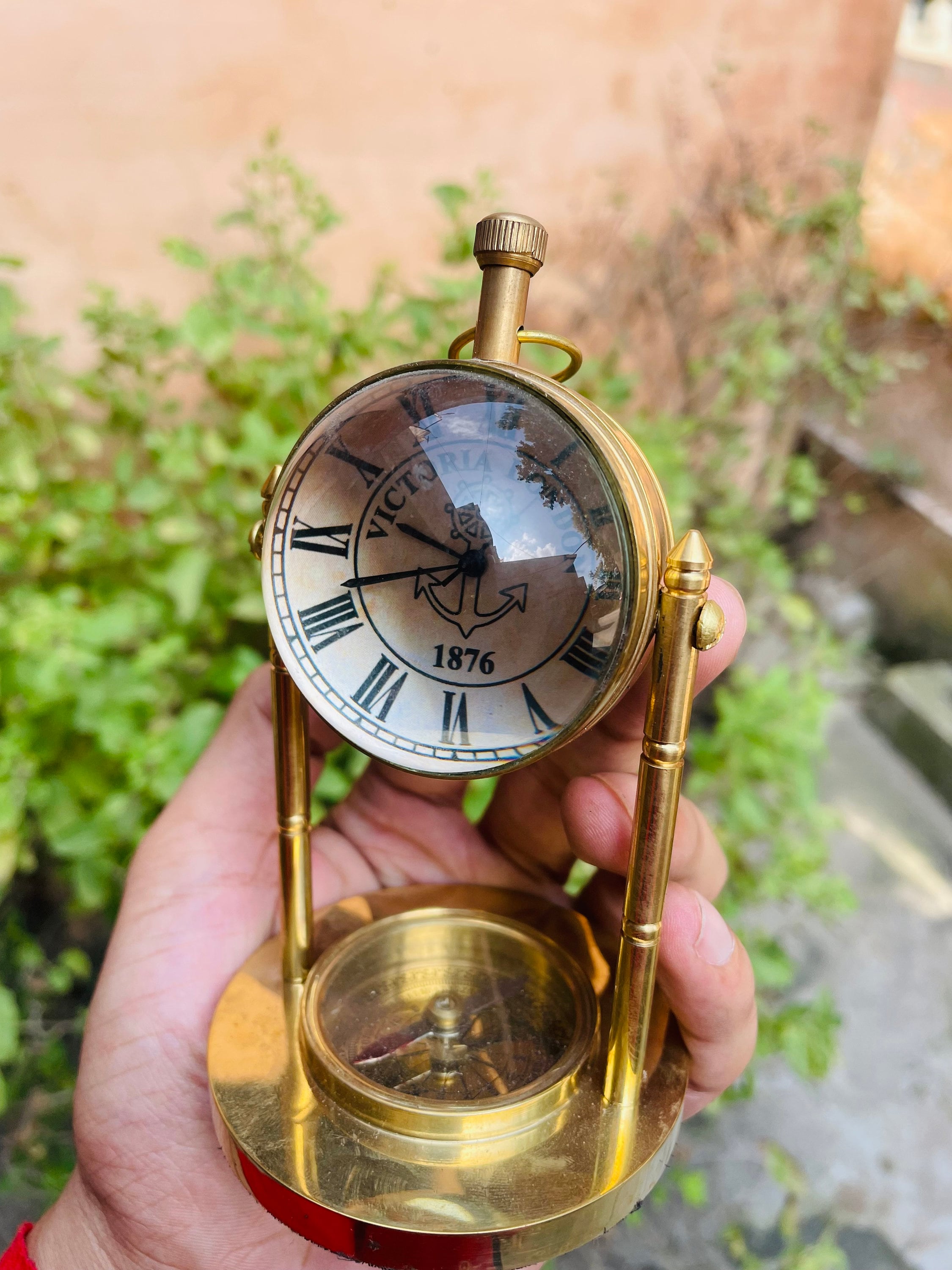 Nautical Desk Clock With Compass Mini Pocket Finish: Time and - Etsy