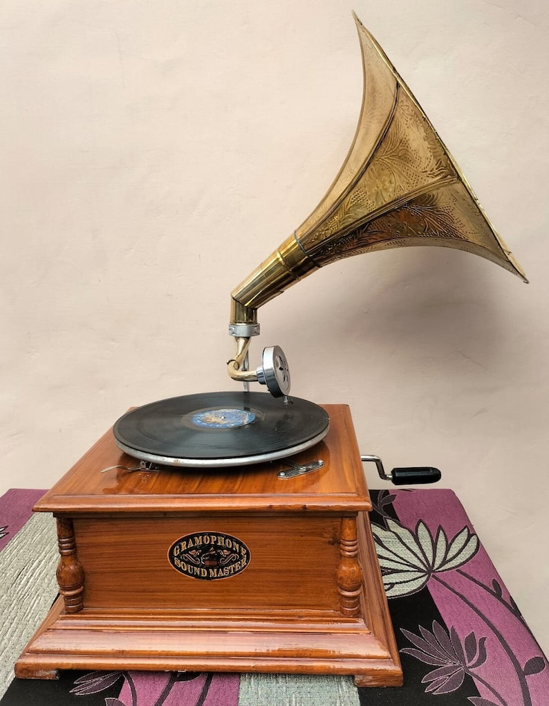 HMV Gramophone Antique: Fully Functional Working Phonograph Wind-up Record Player Collectible ...