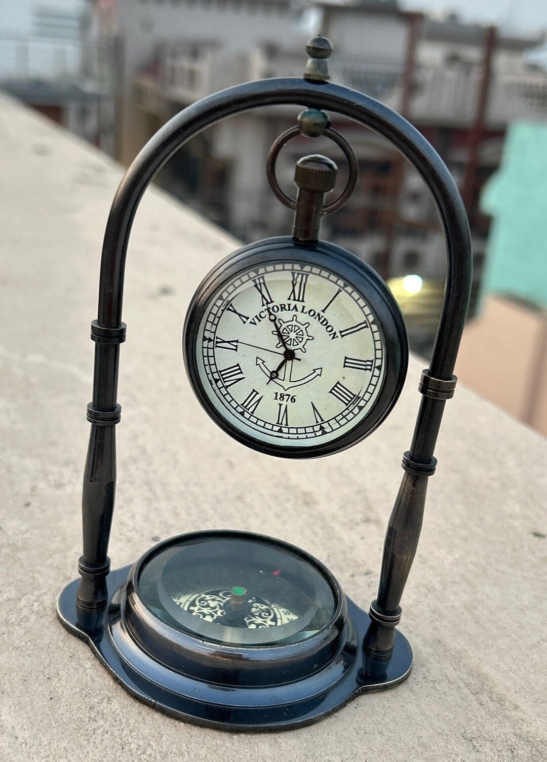 Nautical Maritime Antique Brass Desk Clock With Brass Compass A Touch ...