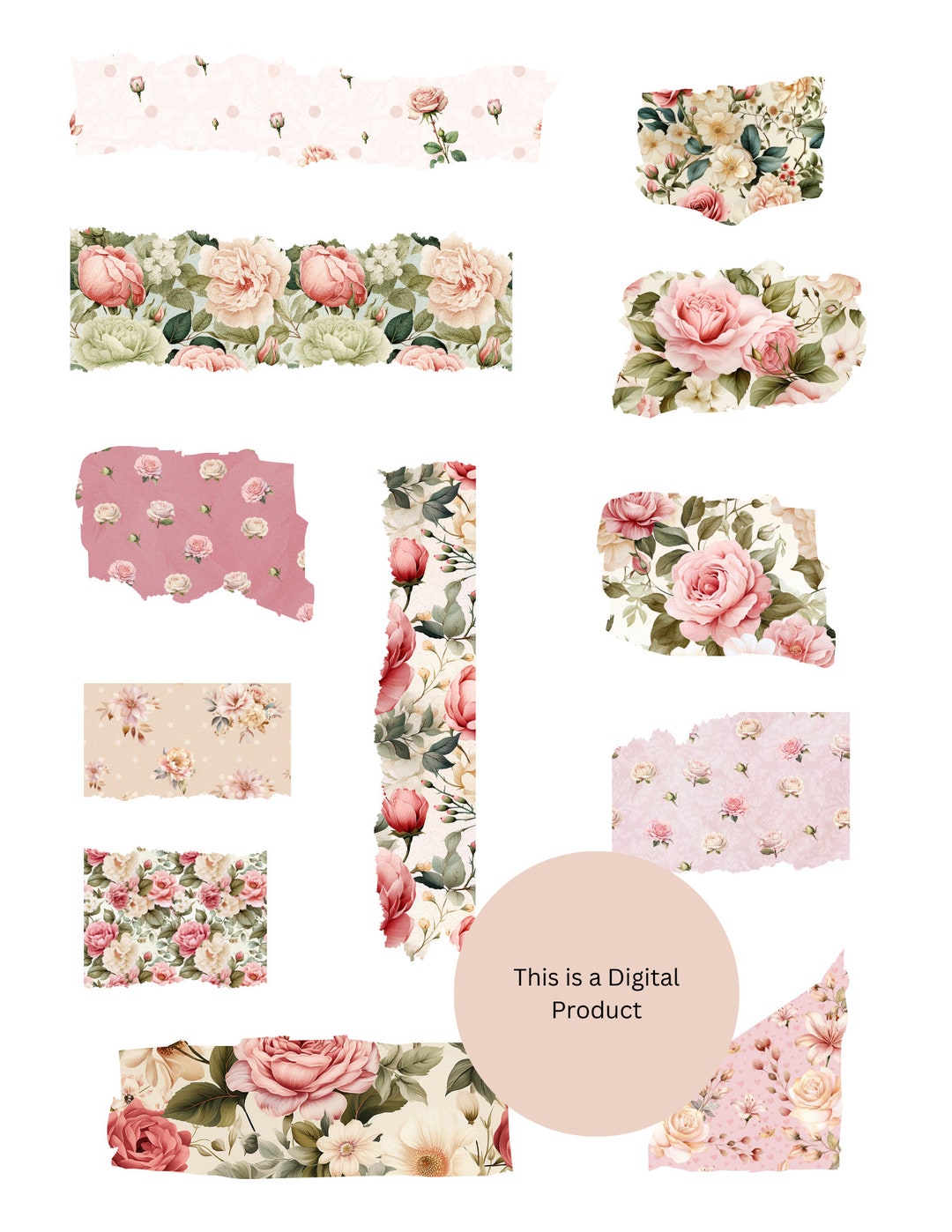 Vintage Roses Flowers Torn Paper Ephemera Junk Journal Scrapbook ...