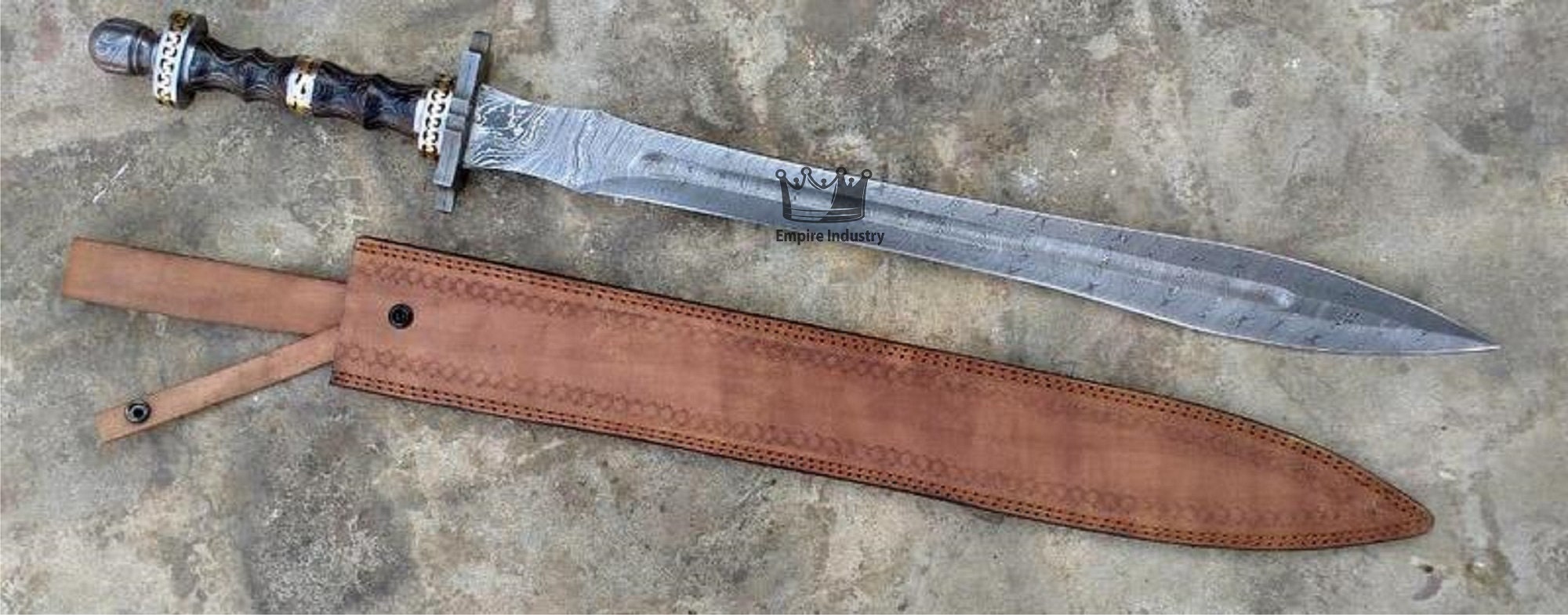 Amazing File Work Sword, Damascus Sword, Double Edge Sword With Leather ...