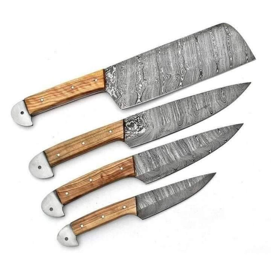 Custom Handmade Chef Knives Set, Cutting Knife, Leather Sheath, Chef ...