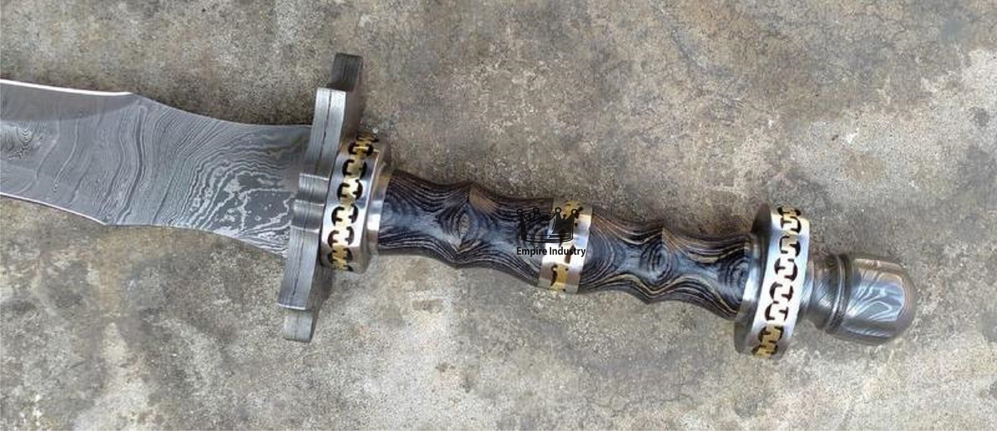 Amazing File Work Sword, Damascus Sword, Double Edge Sword With Leather ...