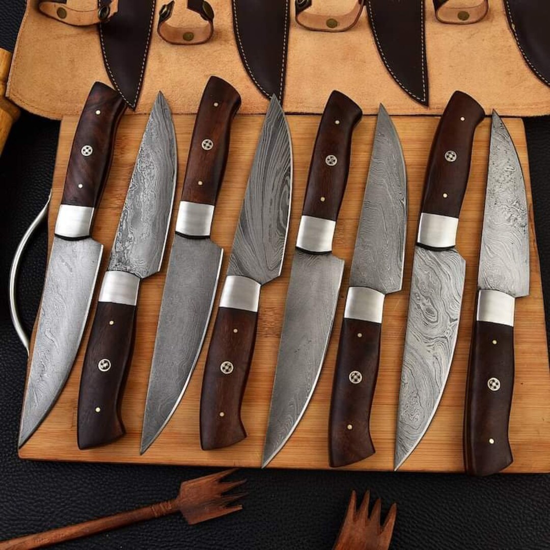 Custom Handmade Chef Knives Set, Cutting Knife, Leather Sheath, Chef ...