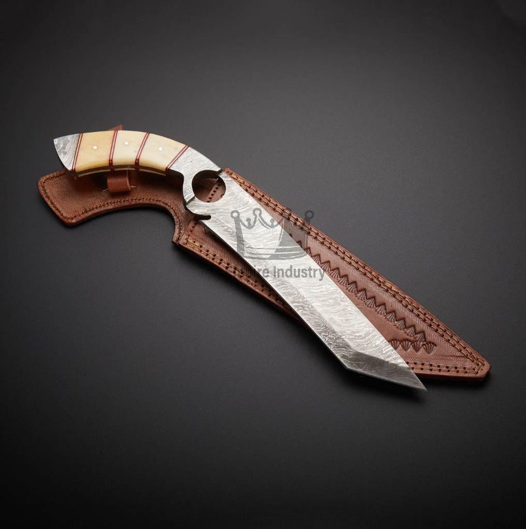 15 Inch Full Tang Bone Handle Bowie Custom Handmade Damascus Steel ...