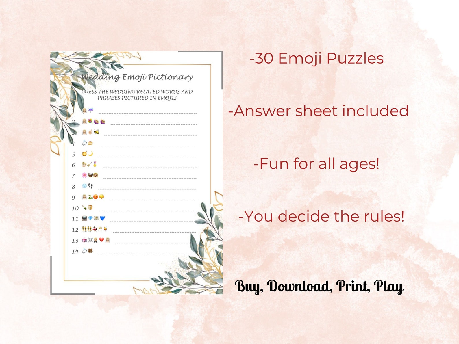 Emoji Pictionary Game 30 Puzzles Wedding Bachelorette Party - Etsy