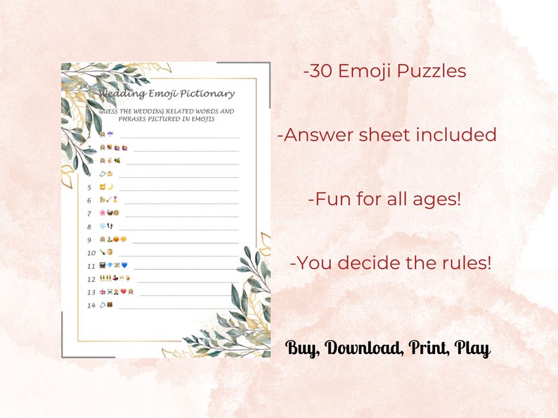 Emoji Pictionary Game 30 Puzzles Wedding Bachelorette Party - Etsy