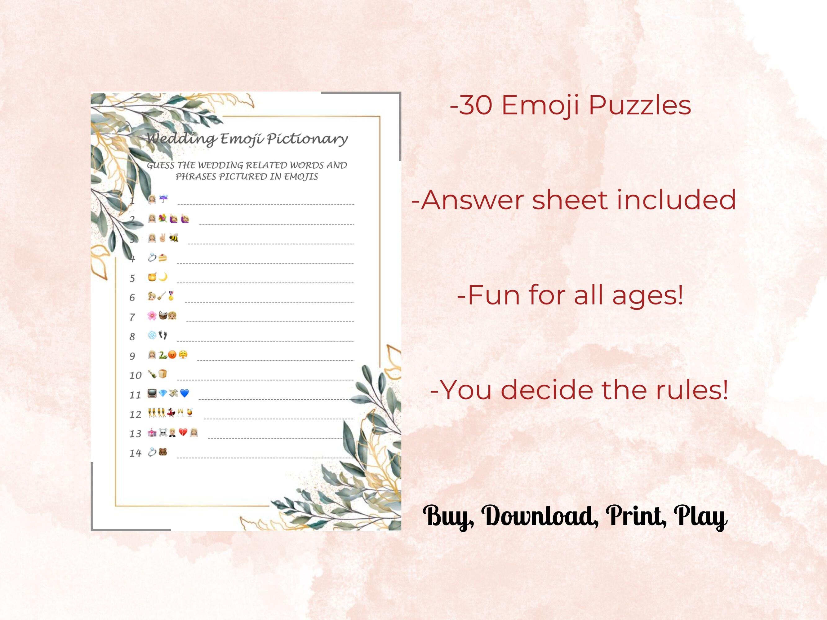 Emoji Pictionary Game 30 Puzzles Wedding Bachelorette Party - Etsy
