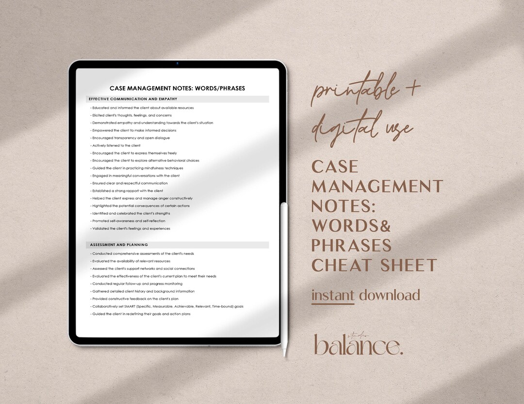 Case Manager Cheat Sheet - CM Desktop Reference - Balancestd - Etsy