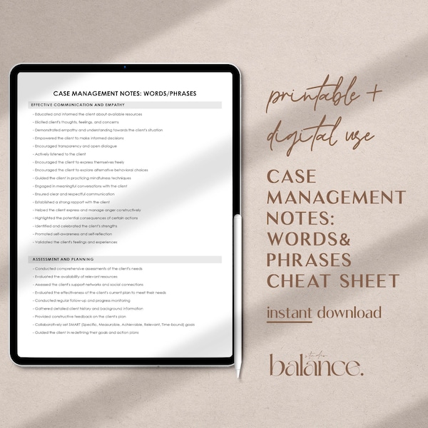 Case Manager Cheat Sheet - Etsy