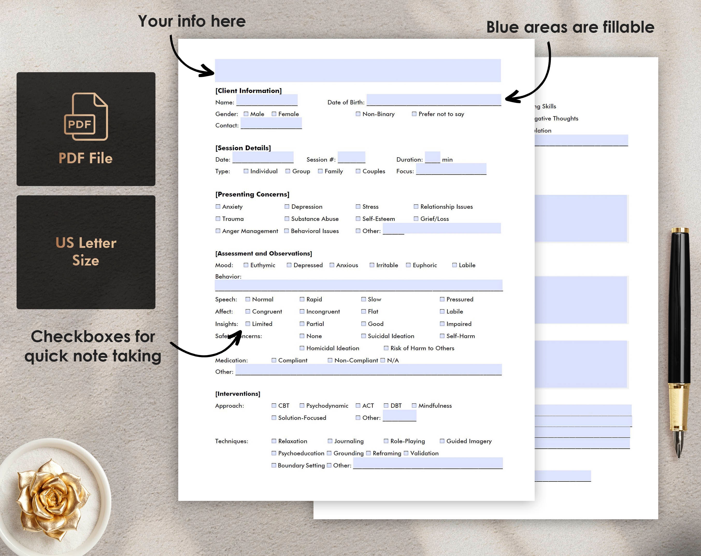 Client Intake Form for Therapists, Printable & Fillable, Counseling ...