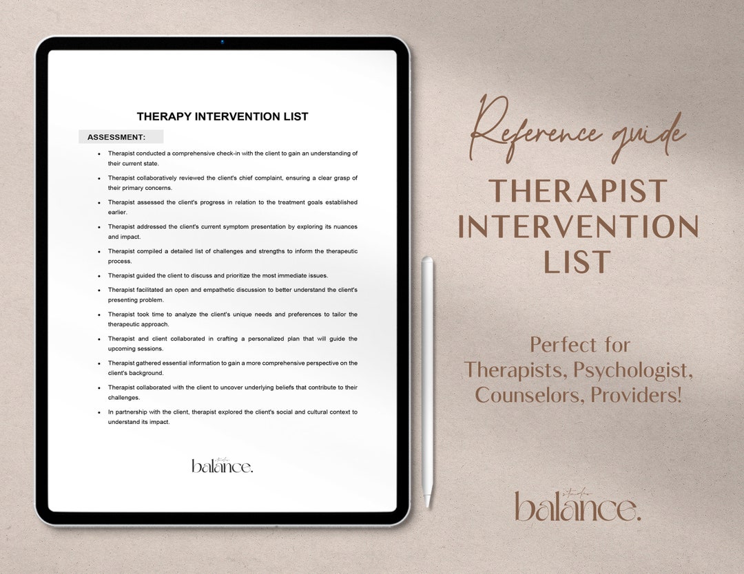 Therapist Intervention List, Clinical Terms Reference Sheet, Progress ...