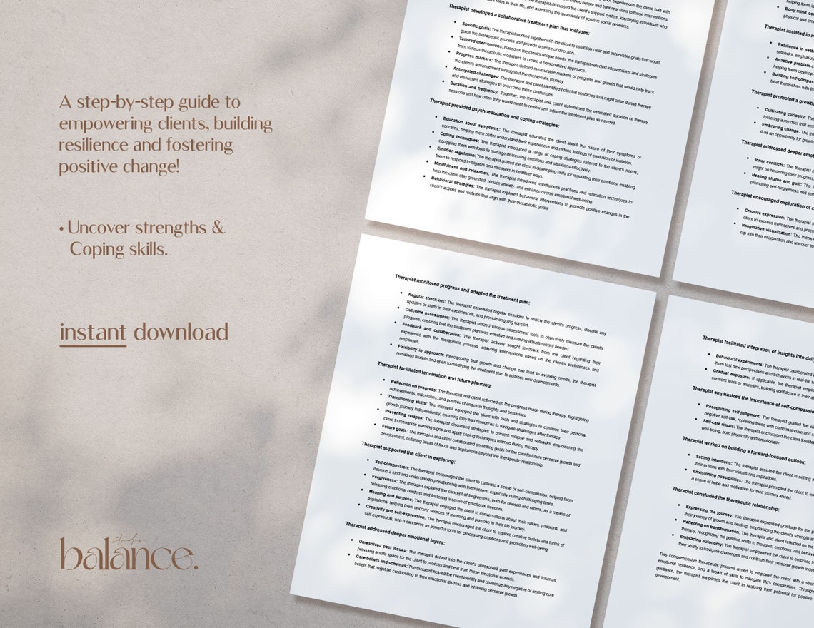 Therapy Progress Notes - Cheat Sheet Phrases and Statements - Counselor ...