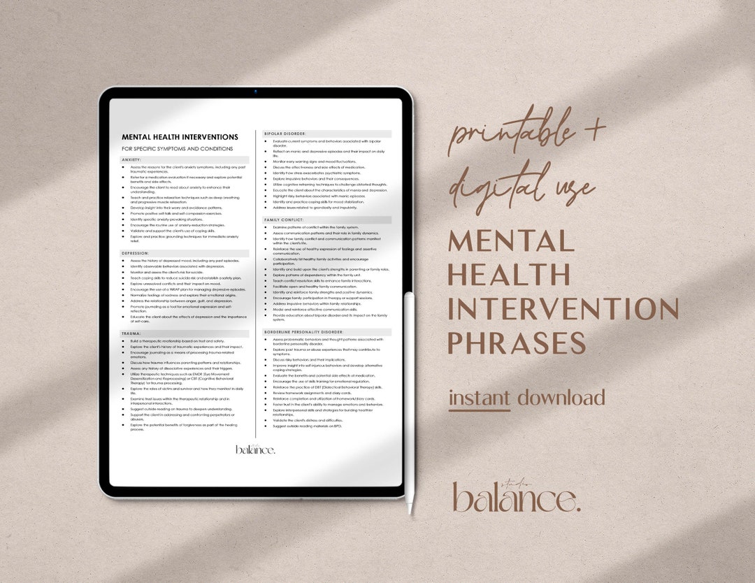 Therapy Intervention Phrases, Clinical Words, Mental Health Terminology ...